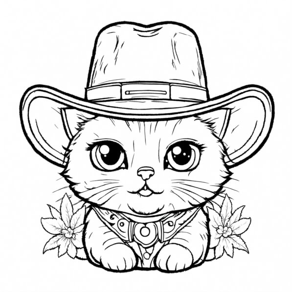 Télécharger Illustration de chat cowboy adorable Pages de coloriage En ...