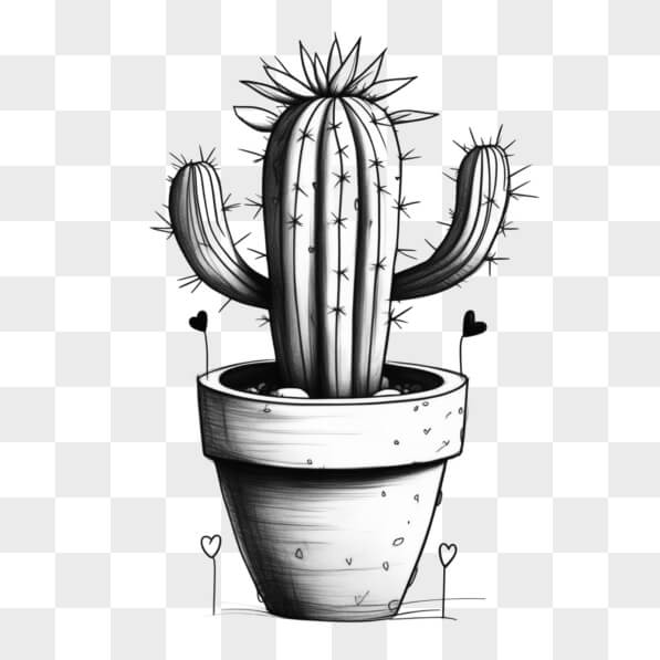 Download Stylized Black and White Cactus in Pot Sketches Online ...