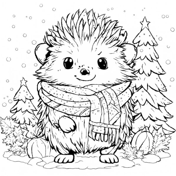 Download Cute Hedgehog in Winter Setting Coloring pages Online ...