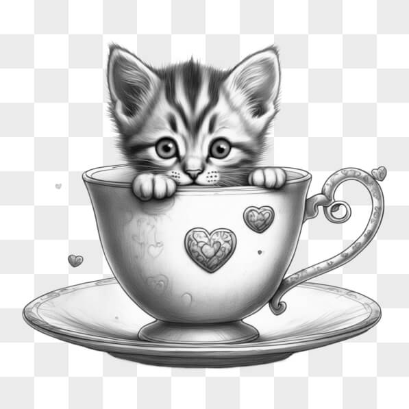 Download Cute Kitten in a Teacup Sketches Online - Creative Fabrica