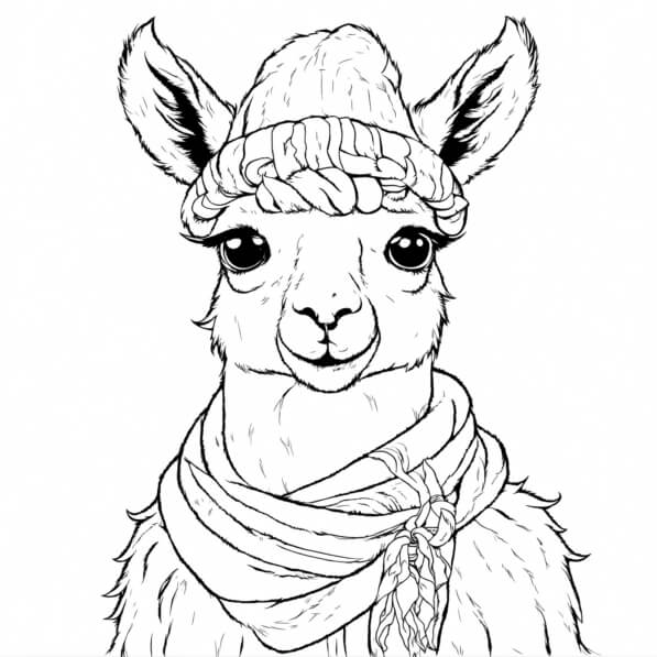 Descarga Llama Ilustrada con Sombrero y Bufanda Páginas para colorear En Línea - Creative Fabrica