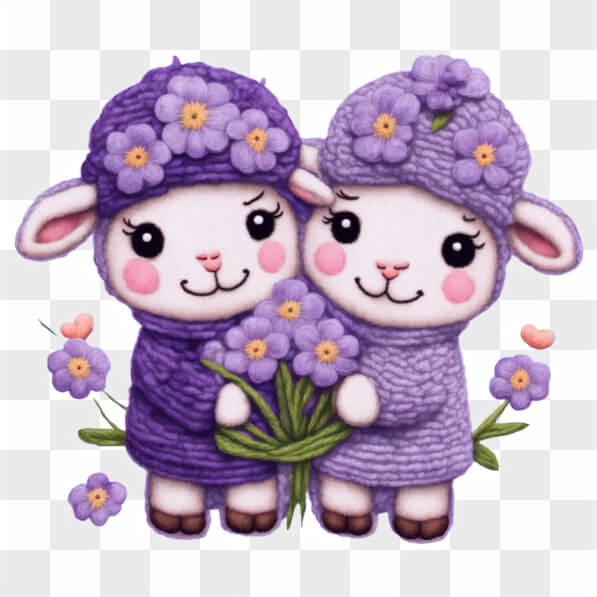 Descarga Corderitos Kawaii con Flores Kawaii En Línea - Creative Fabrica