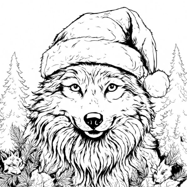 Descarga Lobo festivo con gorro de Santa Páginas para colorear En Línea ...