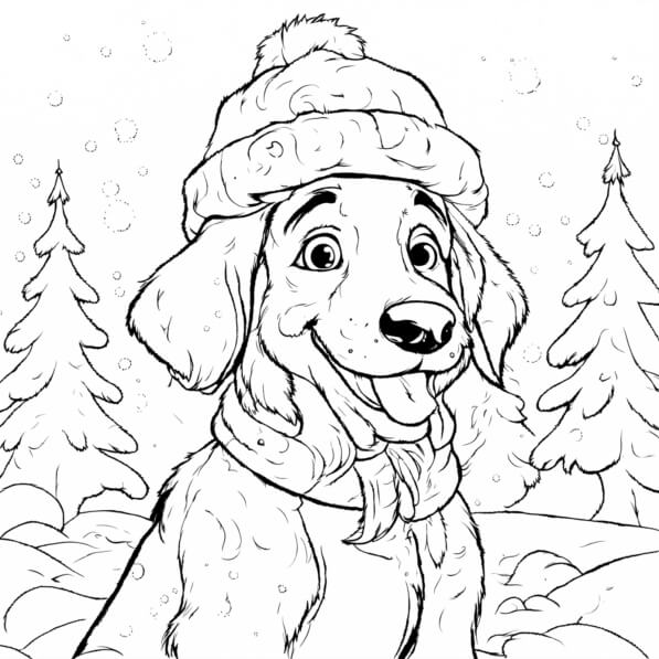Download Cheerful Cartoon Dog in Winter Setting Coloring pages Online ...