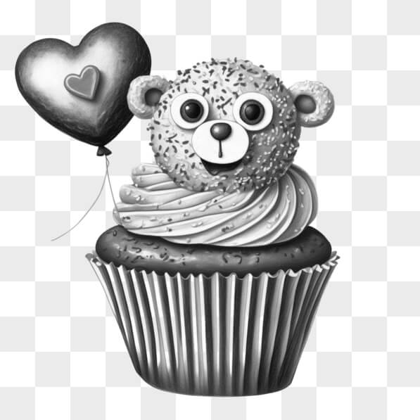 Download Whimsical Bear Cupcake with Heart Balloon Sketches Online ...