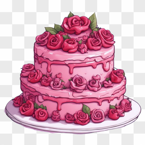 Download Elegant Pink Rose Cake Cartoons Online - Creative Fabrica
