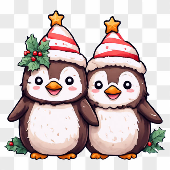 Download Kawaii Holiday Penguins in Festive Hats Kawaii Online - Creative Fabrica