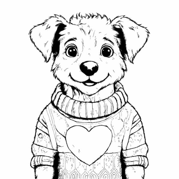 Download Cute Dog in Sweater Coloring pages Online - Creative Fabrica