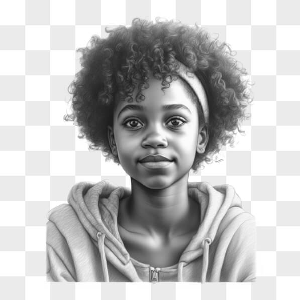 Descarga Retrato de una niña joven con cabello rizado Bocetos En Línea - Creative Fabrica