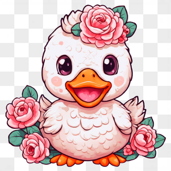 Descarga Pato de dibujos animados Kawaii rodeado de rosas Kawaii En ...