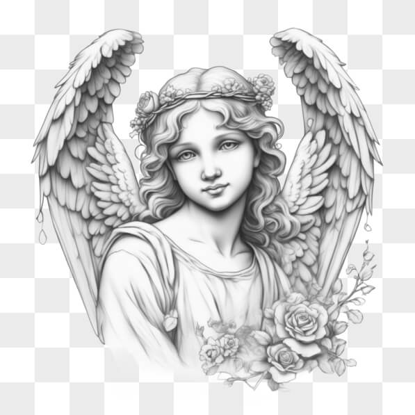 Download Illustration of an Angel with Roses Sketches Online - Creative ...