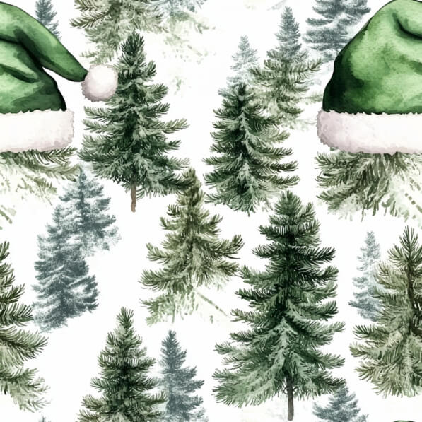 Download Festive Christmas Pattern with Hats and Evergreen Trees ...
