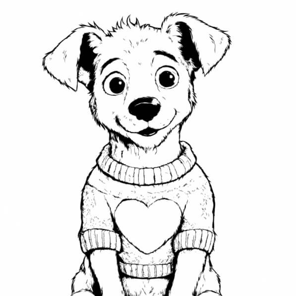 Download Cartoon Dog in Sweater Coloring pages Online - Creative Fabrica