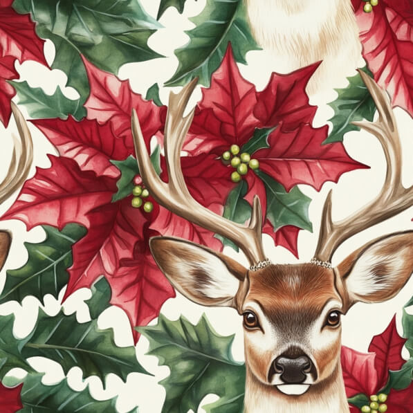 Scarica Testa di cervo con Poinsettie e foglie di agrifoglio Patterns ...
