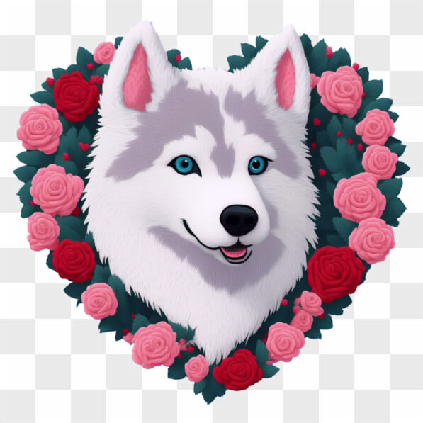 Download Samoyed Dog in Floral Heart Wreath Cartoons Online - Creative ...