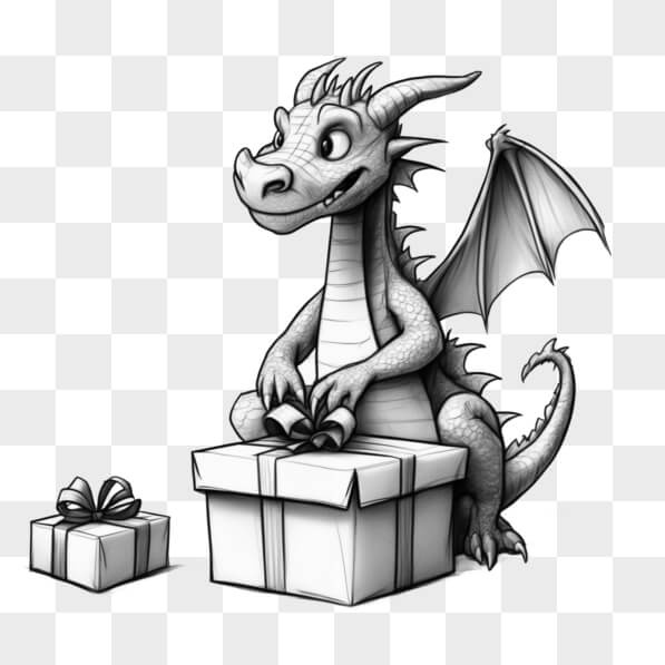 Download Cartoon Dragon with Gift Boxes Sketches Online - Creative Fabrica