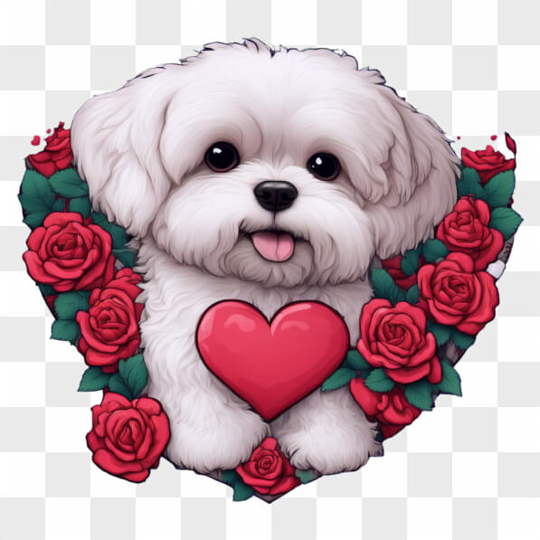 Download Cute White Dog with Roses and Heart Cartoons Online - Creative ...