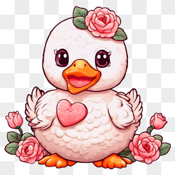 Descarga Pato de dibujo animado Kawaii con rosas Kawaii En Línea ...