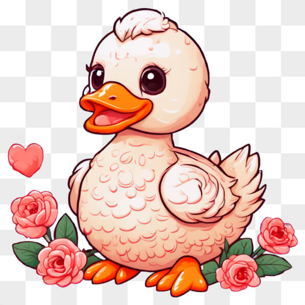 Descarga Pato Kawaii Rodeado de Rosas y Corazones Kawaii En Línea ...