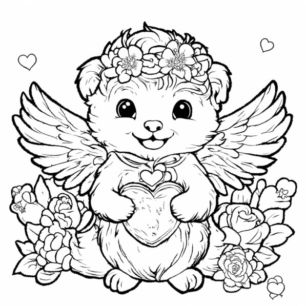 Télécharger Animal angélique mignon avec cœur et fleurs Pages de ...