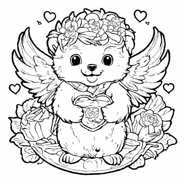 Télécharger Mignon animal angélique tenant un cœur Pages de coloriage ...