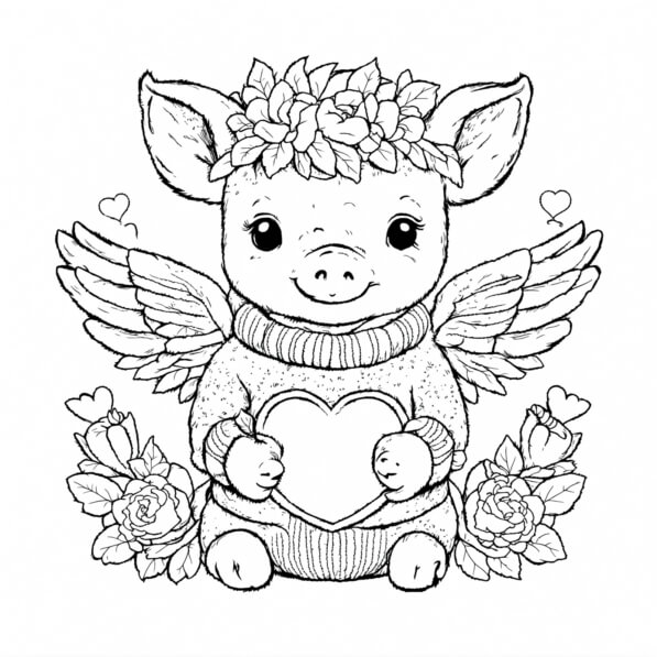 Download Cute Piglet with Wings Holding a Heart Coloring pages Online ...