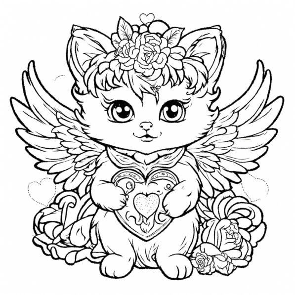 Scarica Gatto Angelo Carino con Cuore Pagine da colorare Online ...