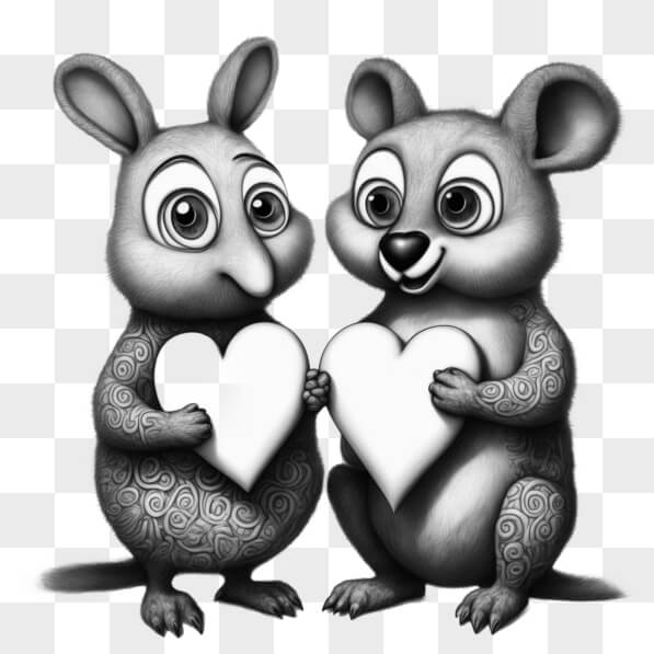 Download Rabbit and Koala Holding Hearts Sketches Online - Creative Fabrica