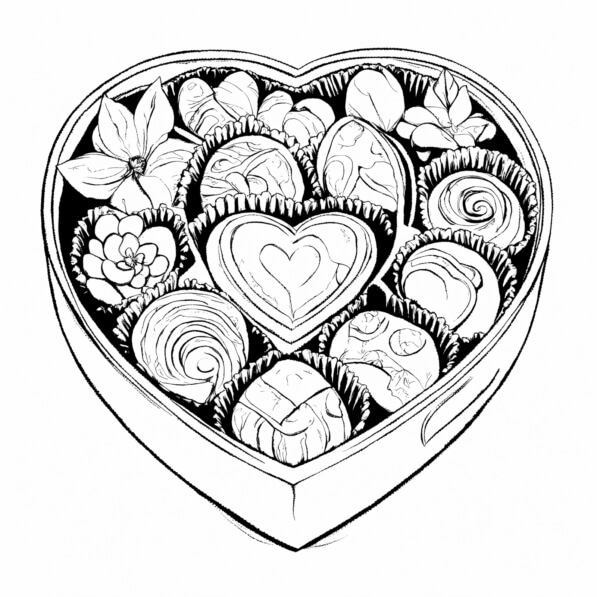 Download Heart-Shaped Box of Assorted Chocolates Coloring pages Online ...