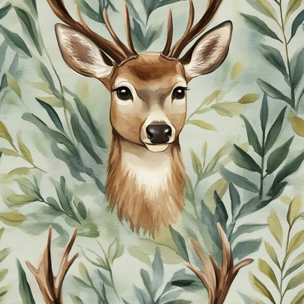 Download Illustration of a Deer Head Surrounded by Greenery Patterns ...