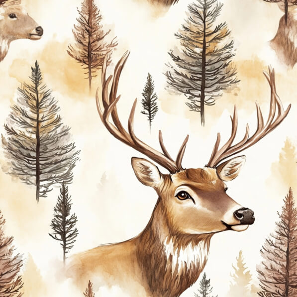 Download Illustrated Deer Against Woodland Background Patterns Online ...