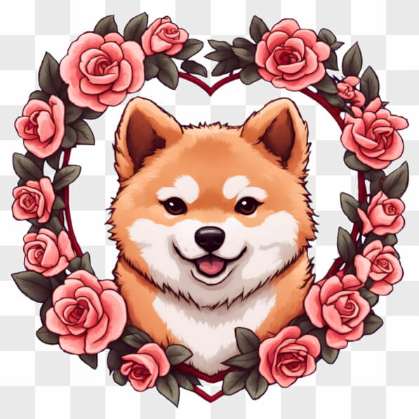 Télécharger Kawaii Shiba Inu avec des roses en forme de cœur Kawaii En ...
