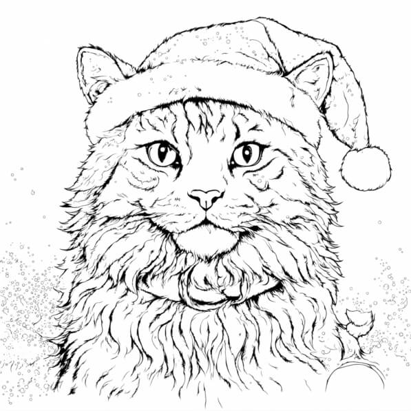 Descarga Gato festivo con gorro de Santa Páginas para colorear En Línea ...