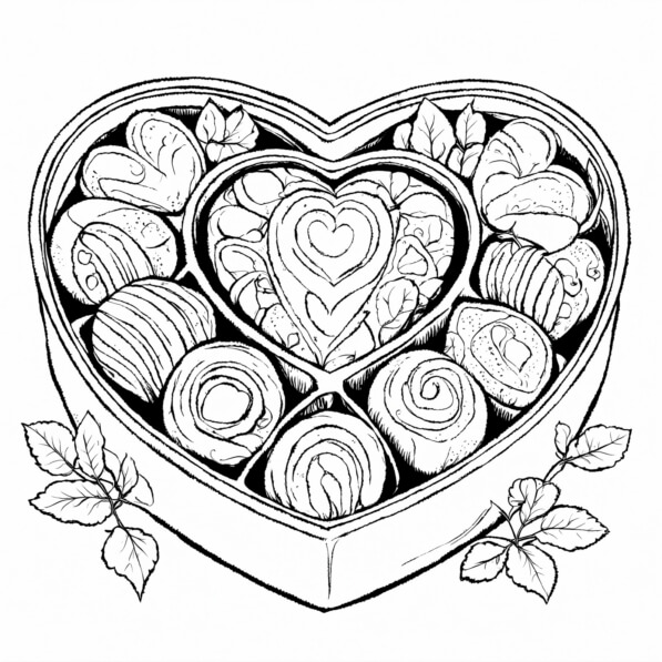 Download Heart-shaped Chocolate Box Coloring pages Online - Creative ...