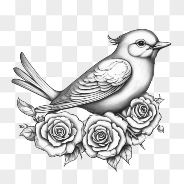 Download Illustration of a Bird on Roses Sketches Online - Creative Fabrica