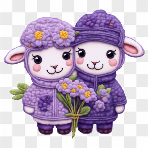 Download Kawaii Sheep Characters in Purple Outfits with Flowers Kawaii ...
