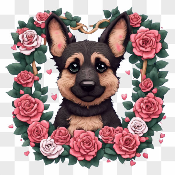 Download Cartoon Dog Surrounded by Roses Cartoons Online - Creative Fabrica
