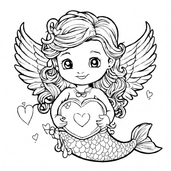 Download Cute Mermaid with Angel Wings Coloring pages Online - Creative ...