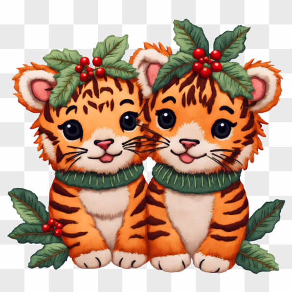 Download Kawaii Holiday Tigers with Holly Decorations Kawaii Online ...