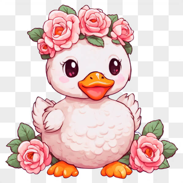 Descarga Pato de dibujos animados Kawaii con rosas Kawaii En Línea ...