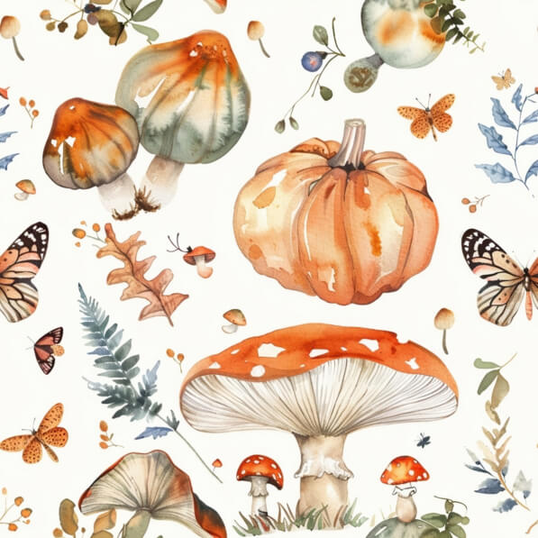 Download Watercolor Autumn Theme with Mushrooms and Butterflies ...
