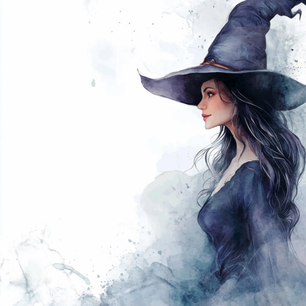 Download Illustrated Witch in Profile with Watercolor Background ...