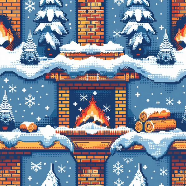 Download Cozy Winter Scene with Fireplace and Snow Patterns Online ...