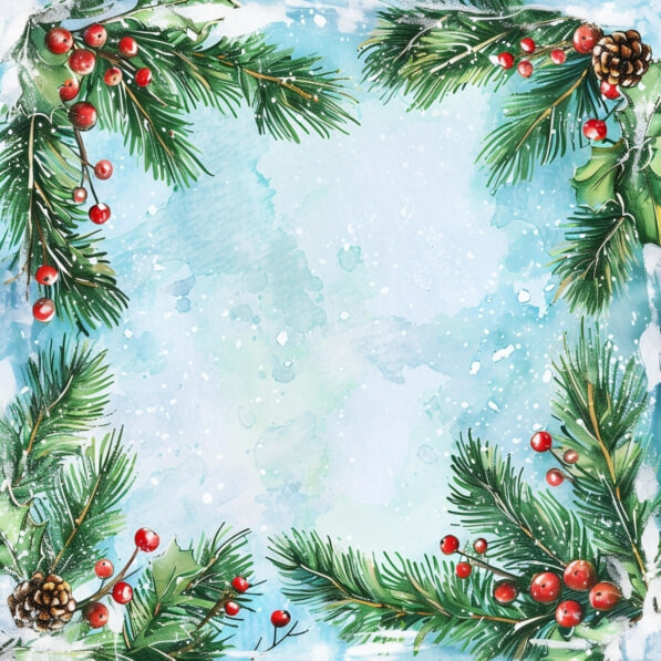 Download Winter Holiday Frame with Pine and Berries Backgrounds Online ...