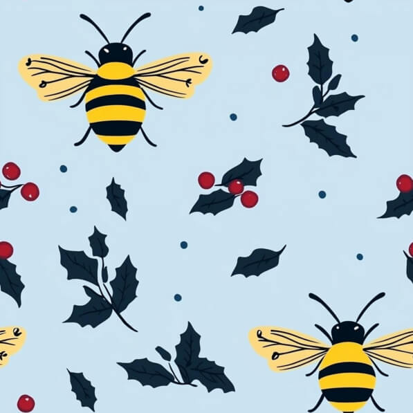 Download Whimsical Holiday Pattern with Bees and Holly Patterns Online ...