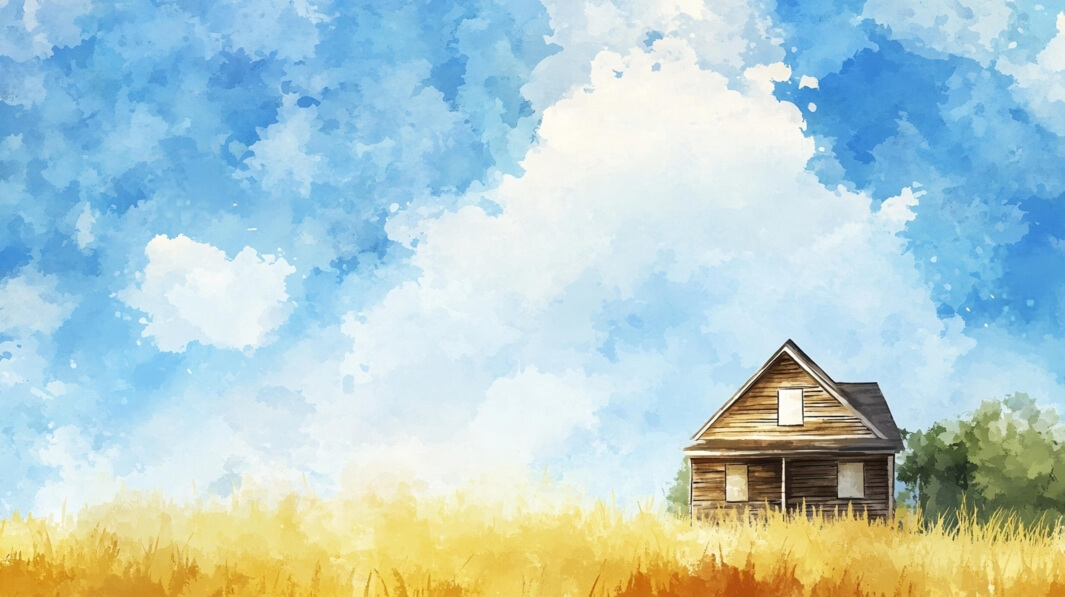 Download Rural Scene with Wooden House Under Blue Sky Backgrounds ...