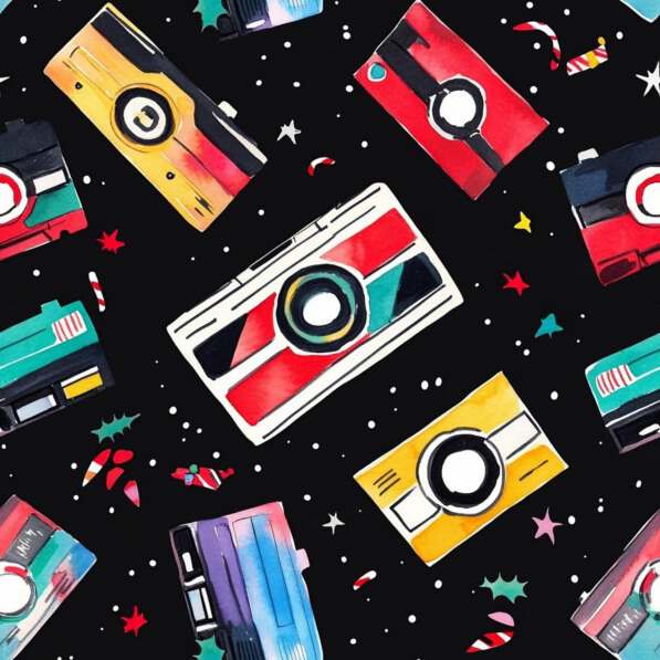 Download Colorful Vintage Cameras on Black Background Patterns Online ...