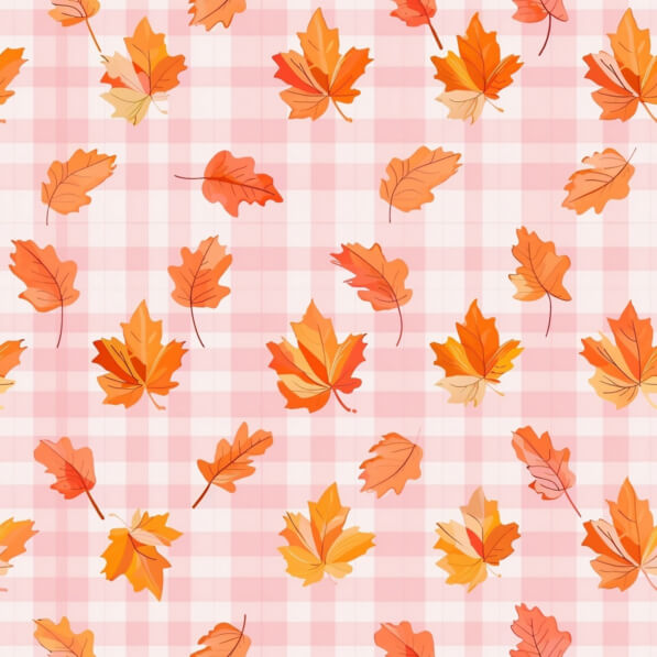 Download Autumn Leaves on Pink Plaid Background Patterns Online ...
