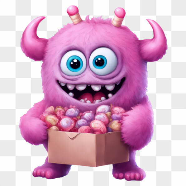 Download Cute Pink Monster Holding Candy Cartoons Online - Creative Fabrica