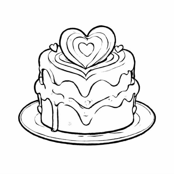 Download Decorative Heart Cake Coloring pages Online - Creative Fabrica